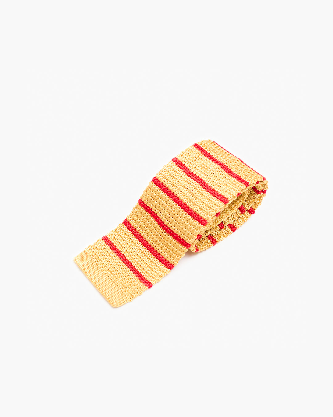 Silk Knitted Tie - Yellow & Red Stripes – JOHN SIMONS